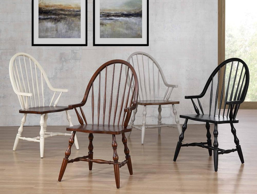Sunset Trading - Andrews Windsor Dining Chair with Arms - Antique Whit ...