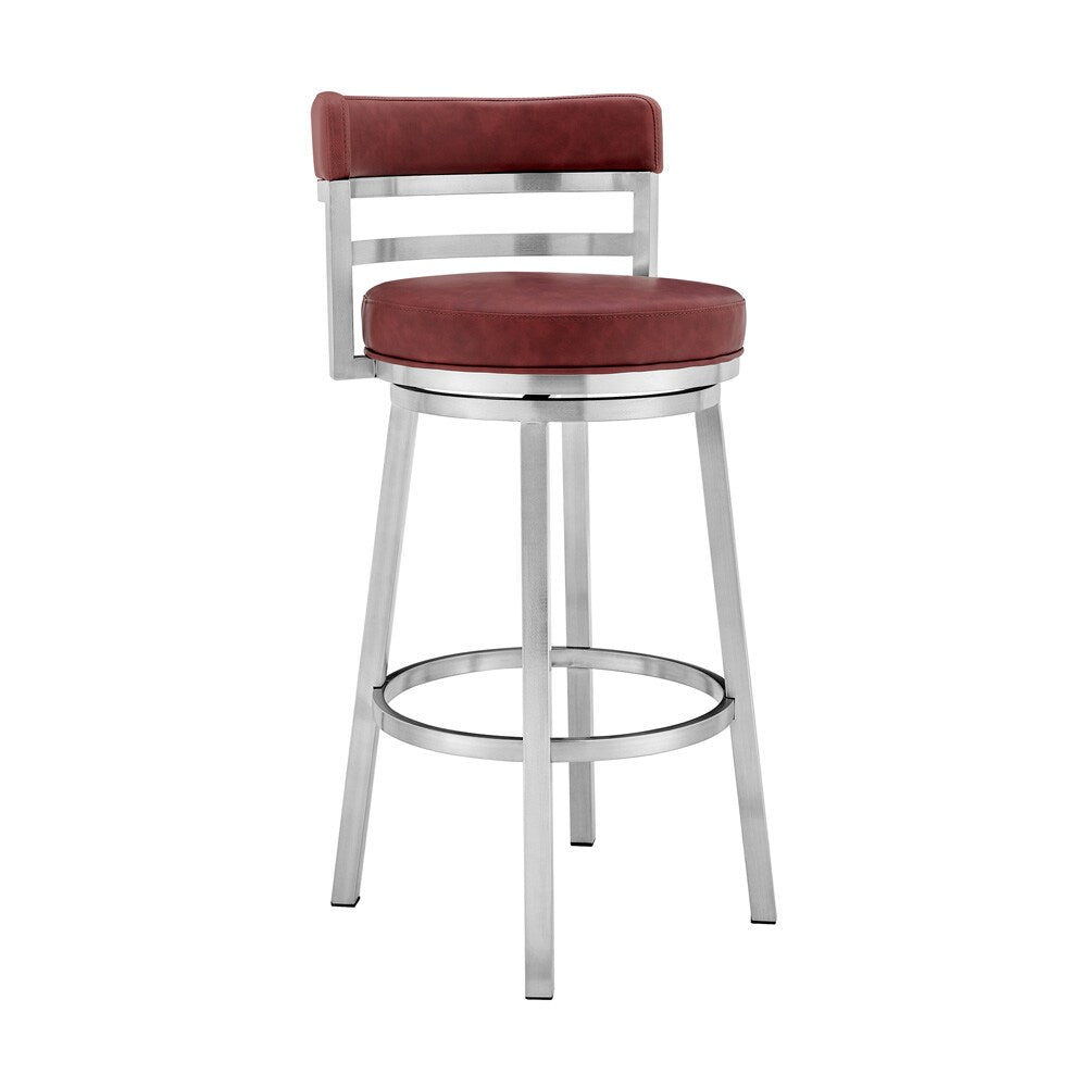 Armen Living - Madrid 26in Counter Height Swivel Red Faux Leather and ...