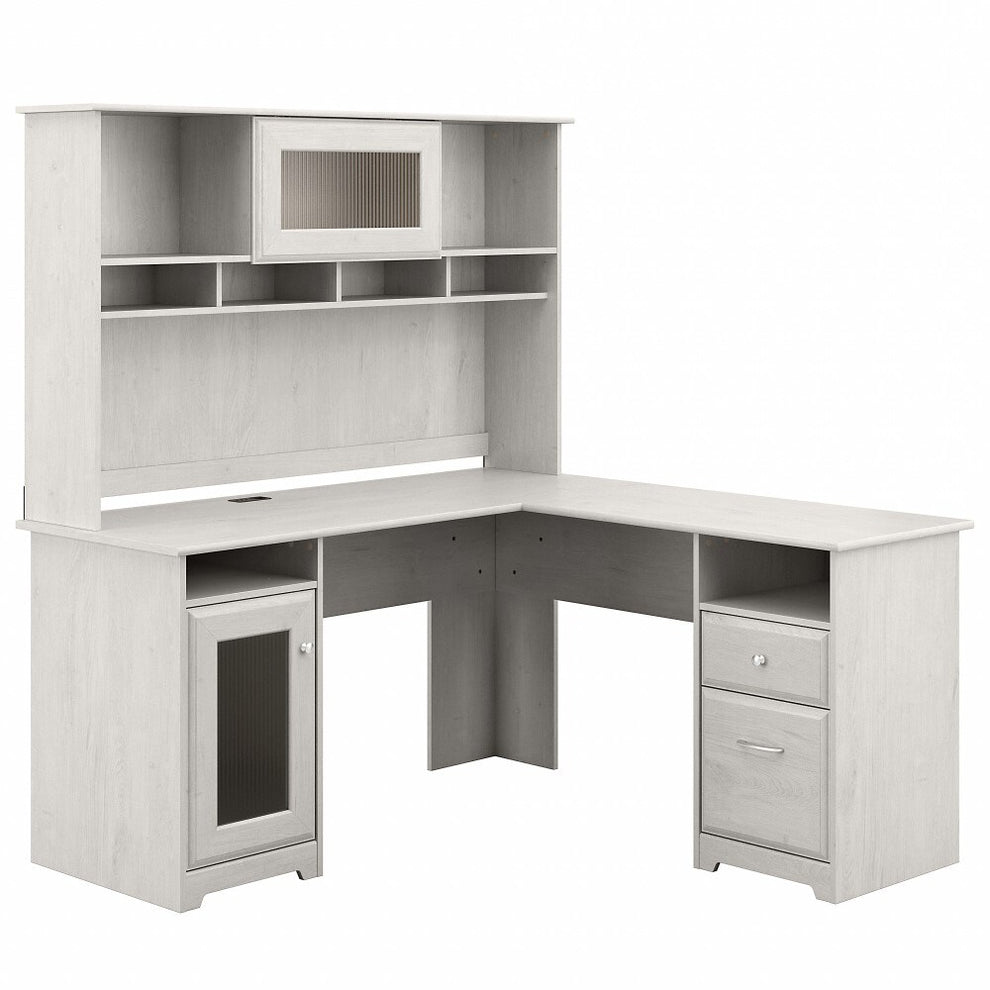 Bush Furniture - Cabot 60W L Shaped Computer Desk with Hutch in Linen ...