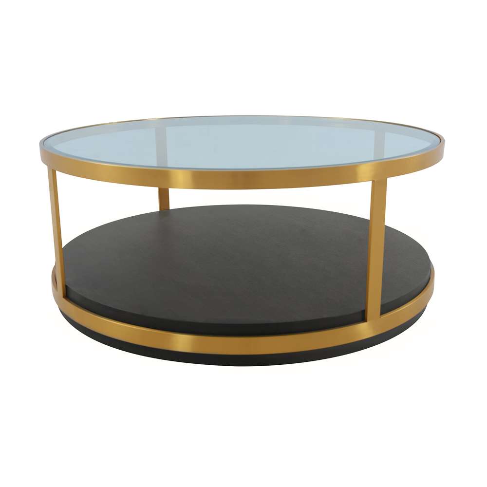 Armen Living - Hattie Glass Top and Walnut Wood Coffee Table with Brus ...