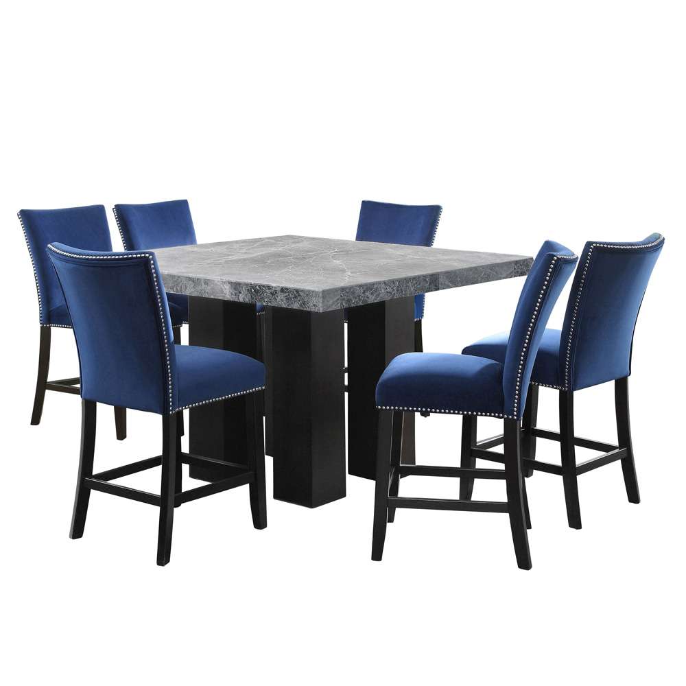 Steve Silver - Camila Square 7PC Counter Set Blue Chair - Gray Table T ...