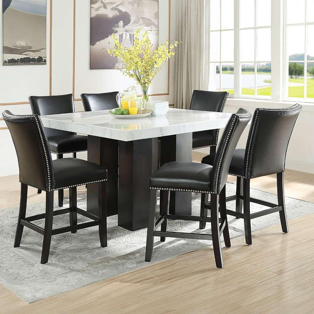 Steve Silver - Camila Square 7PC Counter Set Black Chair - White Table ...