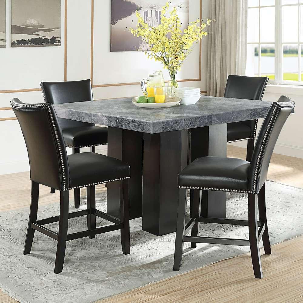 Steve Silver - Camila Square 5PC Counter Set Black Chair - Gray Table ...