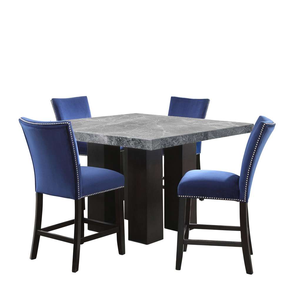 Steve Silver - Camila Square 5PC Counter Set Blue Chair - Gray Table T ...