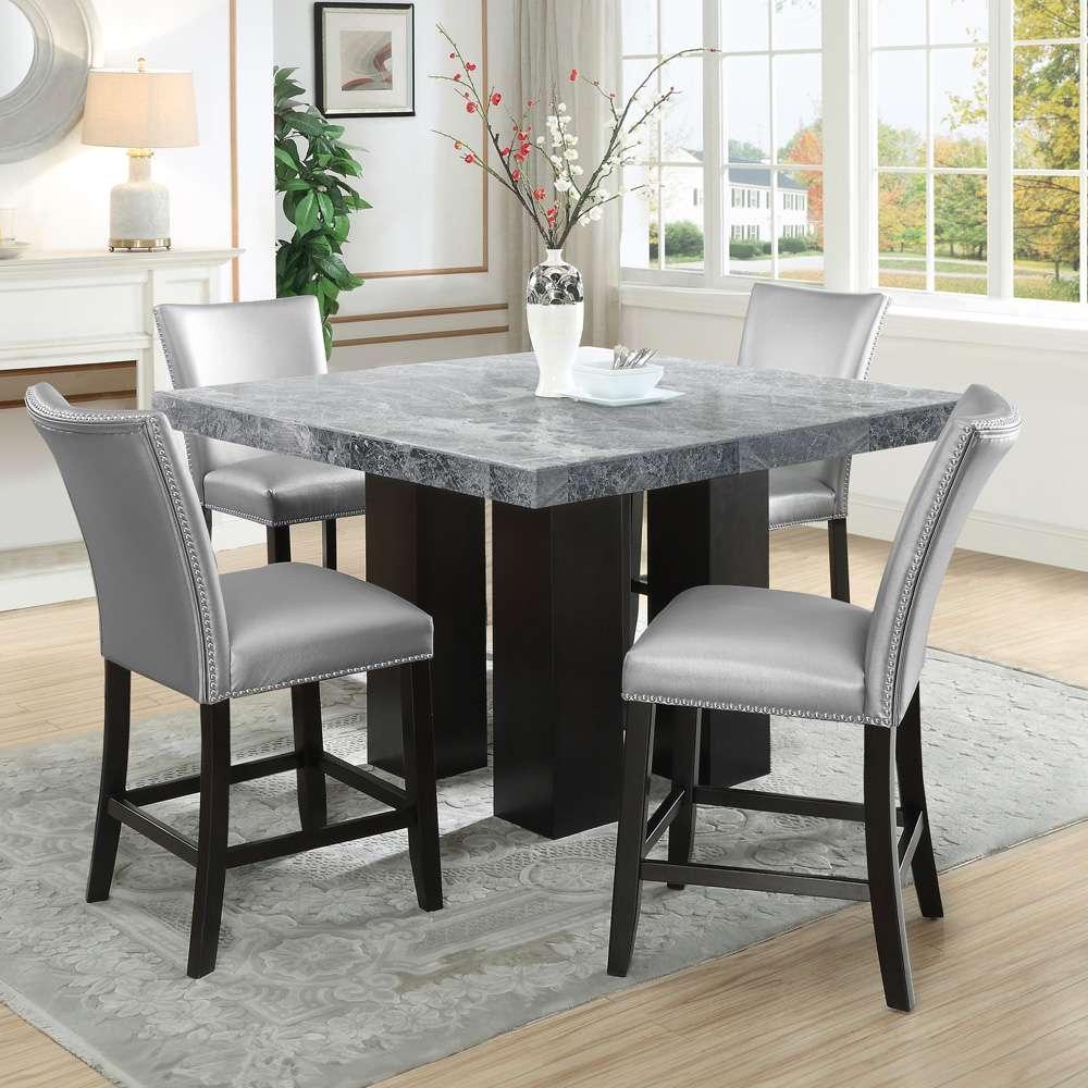 Steve Silver - Camila Square 5PC Counter Set Silver Chair - Gray Table ...