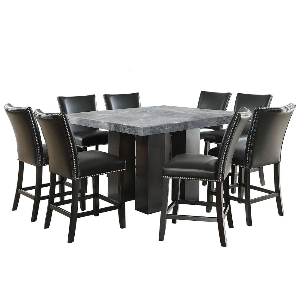 Steve Silver - Camila Square 9PC Counter Set Black Chair - Gray Table ...