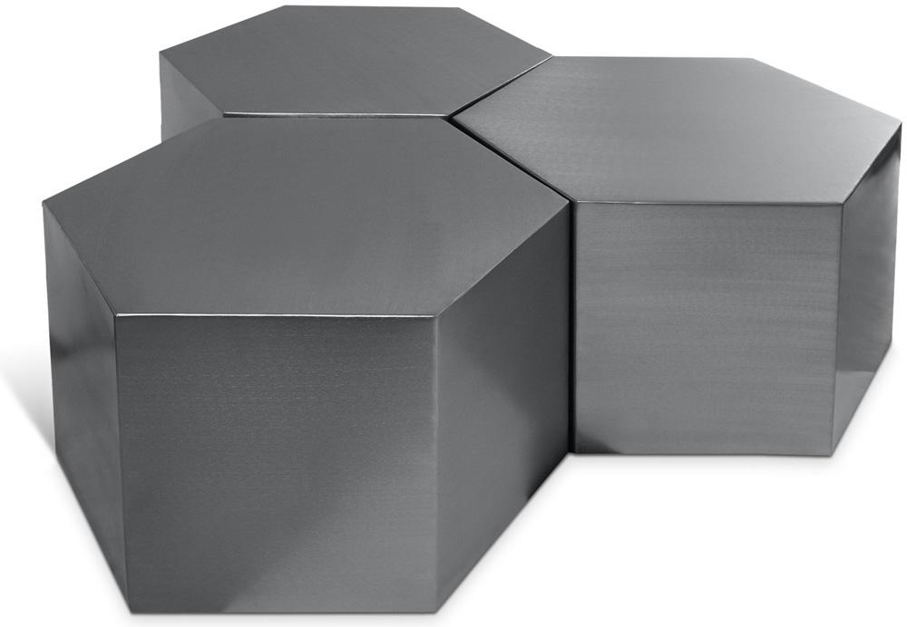 Meridian Furniture - Hexagon Brushed Chrome Coffee Table - 3pc - 293-C ...