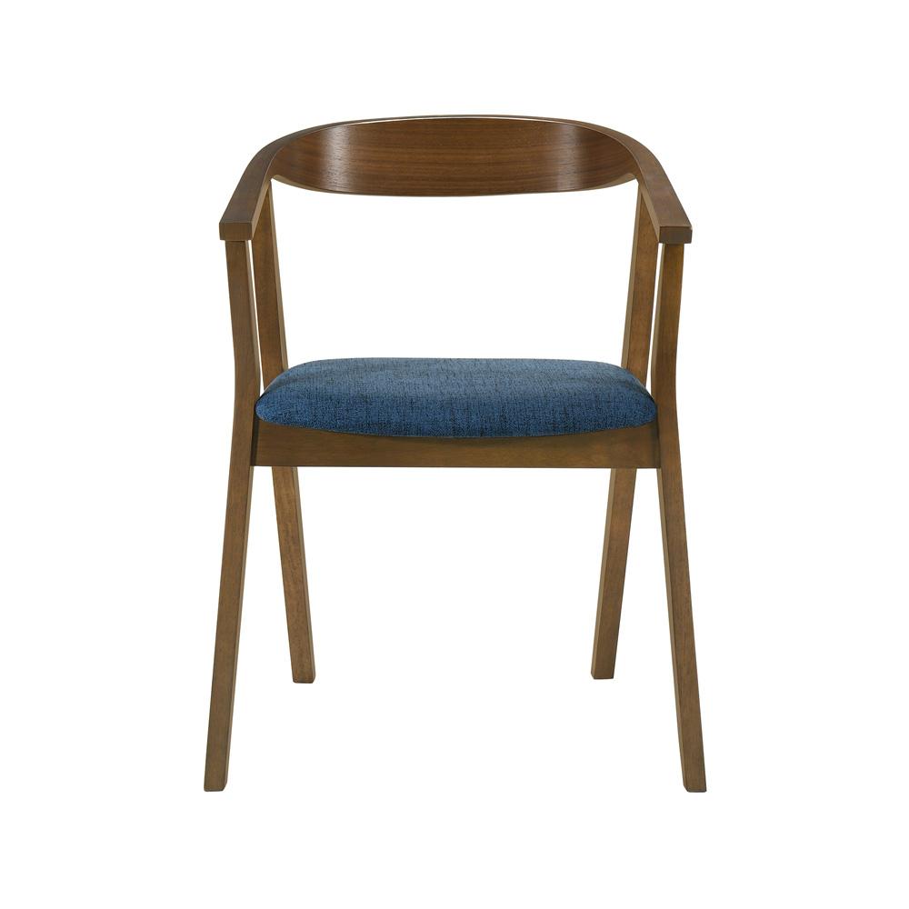 Armen Living - Santana Wood Dining Chair in Walnut Finish with Blue Fa ...