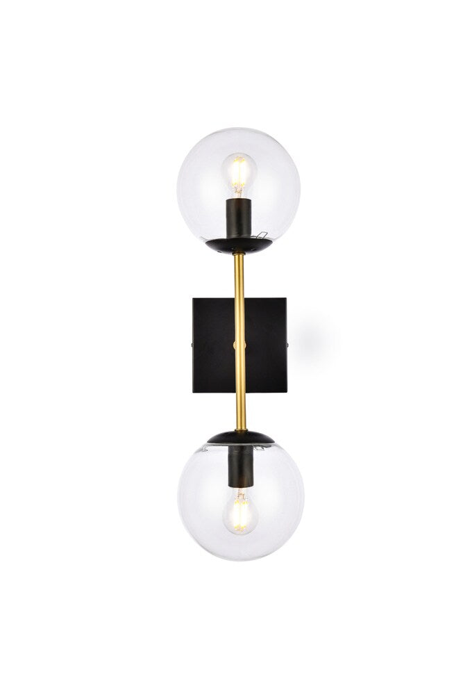 Elegant Furniture & Lighting - Neri 2 lights black and brass and clear ...