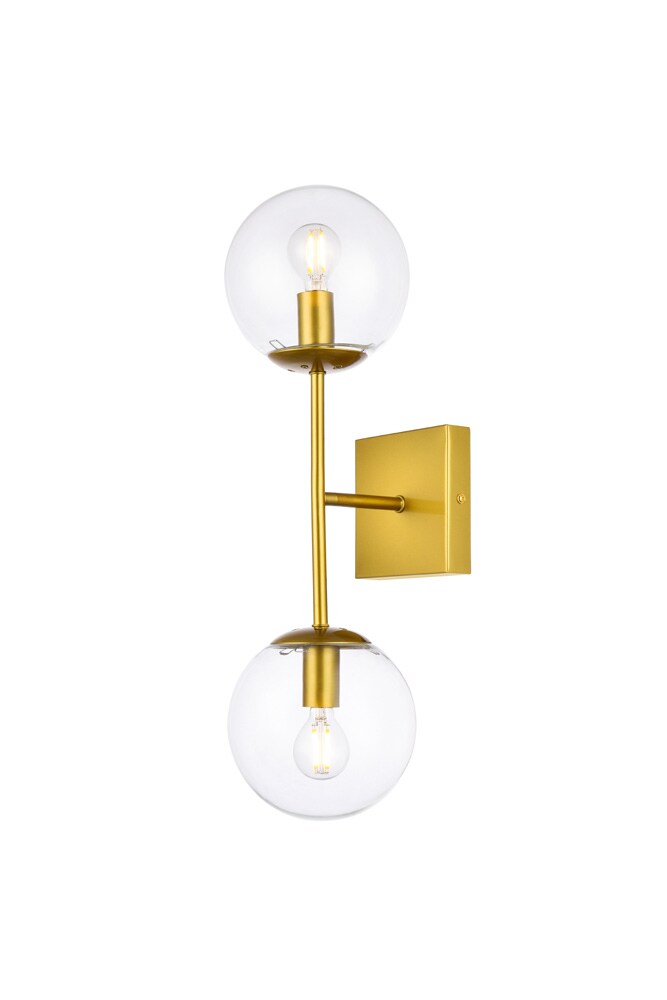 Elegant Furniture & Lighting - Neri 2 lights brass and clear glass wal ...
