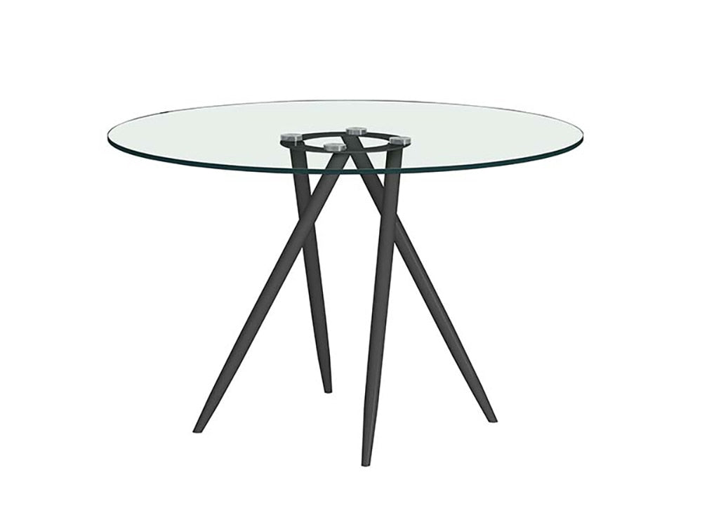Chintaly - BEATRIZ-BLK - Round Glass Top Dining Table w/ Crisscross Fo ...