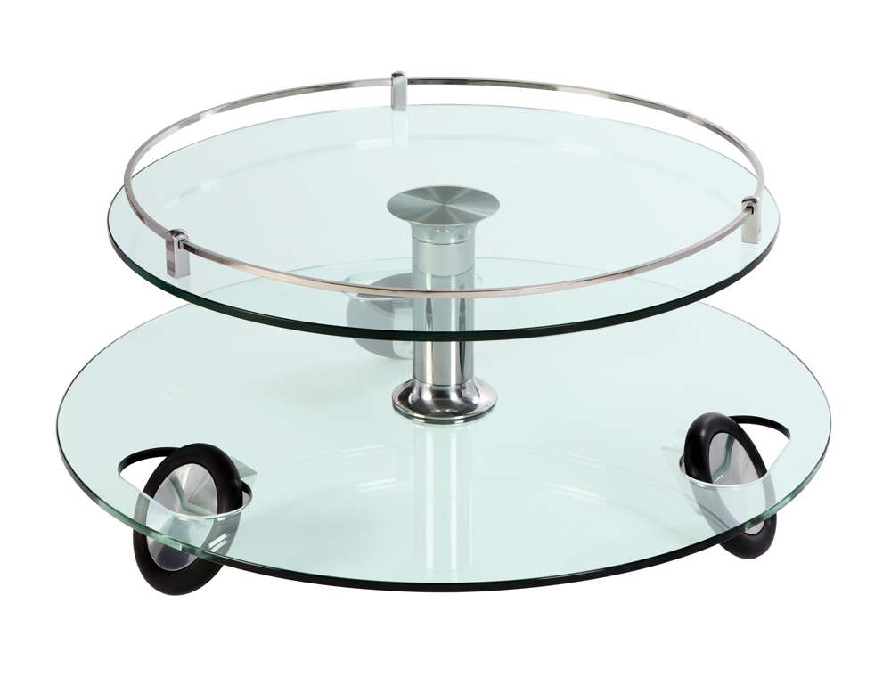 Chintaly - Contemporary Two-Tier Rolling Round Glass Cocktail Table ...