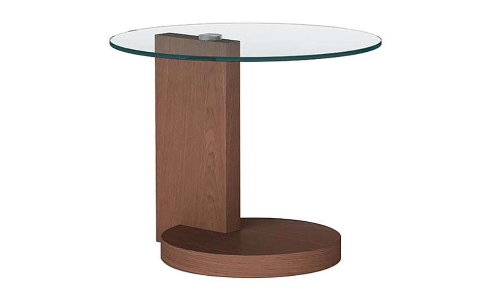 Chintaly - Round Black Tinted Glass Top Lamp Table w/ Steel Pedestal b ...