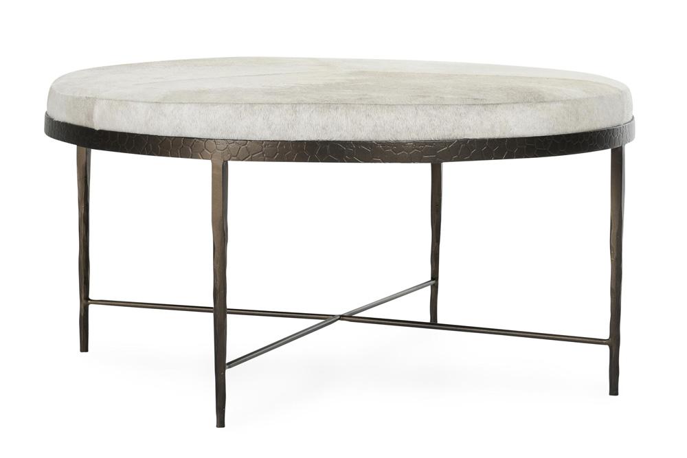 Classic Home - Bose Leather Hide Round Cocktail Coffee Table In Ivory ...