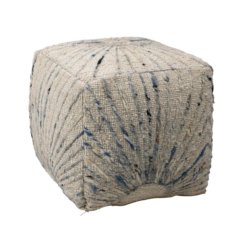 Henry & Mason - Kat Handwoven Wool and Cotton Pouf in Ivory and Blue ...