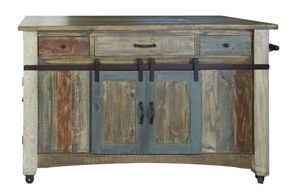 IFD - Antique Multicolor Kitchen Island w/3 Drawer, 2 sliding doors, 2 ...
