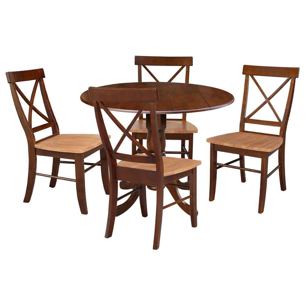 International Concepts - (Set of 5 Pcs) 42" Dual Drop Leaf Table with 4 ...