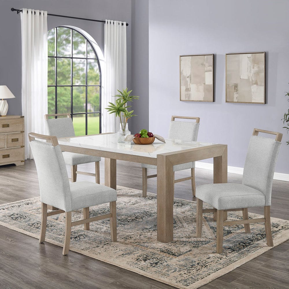 Lilola Home - Tabitha 5Pc 66" Rectangular White Faux Marble Top Dining ...