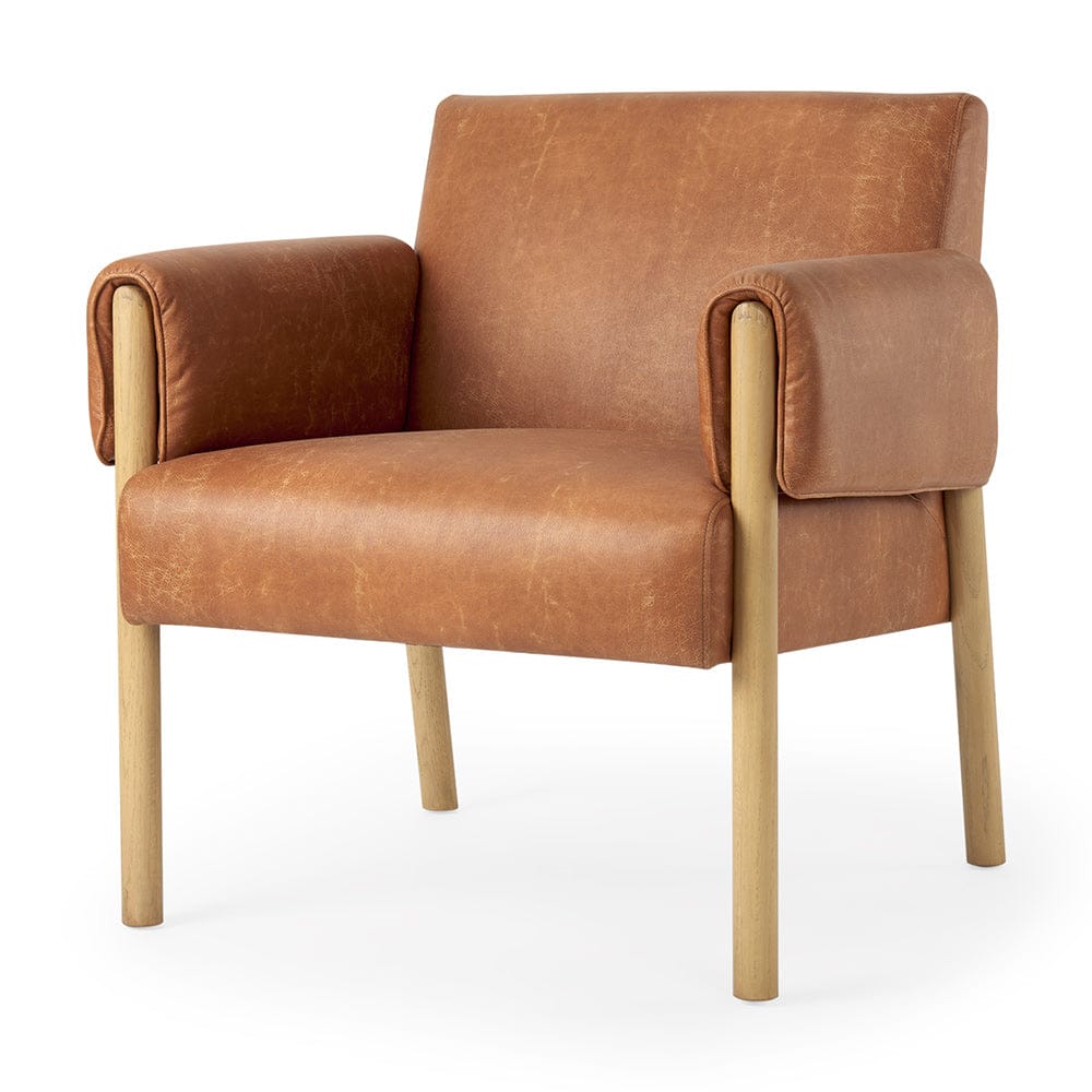 Mercana - Ashton Brown Faux Leather w/ Light Wood Accent Chair - 69820 ...