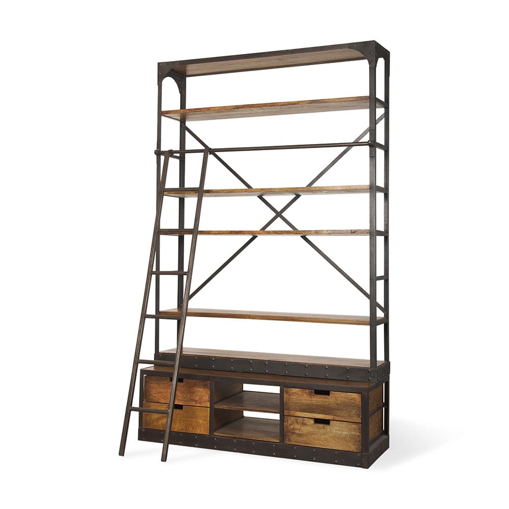 Mercana - Brodie II Medium Brown Wood Black Ladder Four Shelf Shelving ...