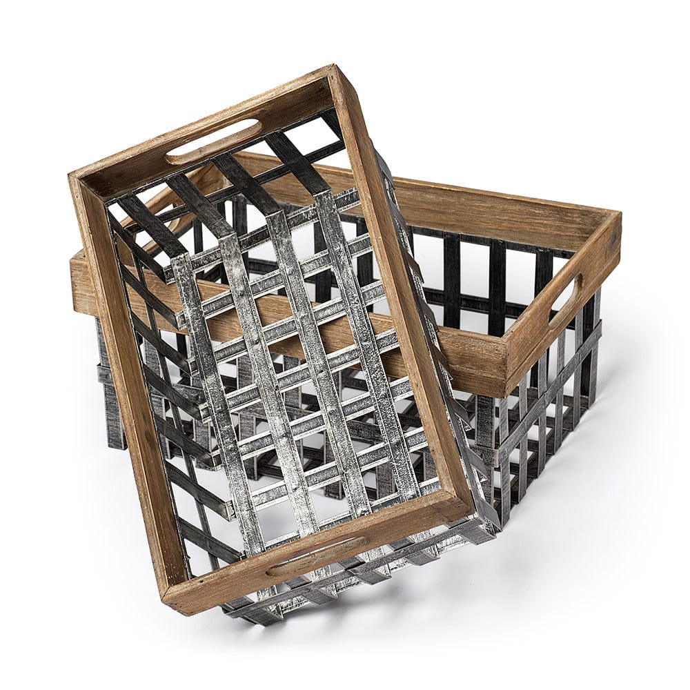 Mercana - Chartrand Wood And Metal Open Crate Style Baskets (Set of 2 ...