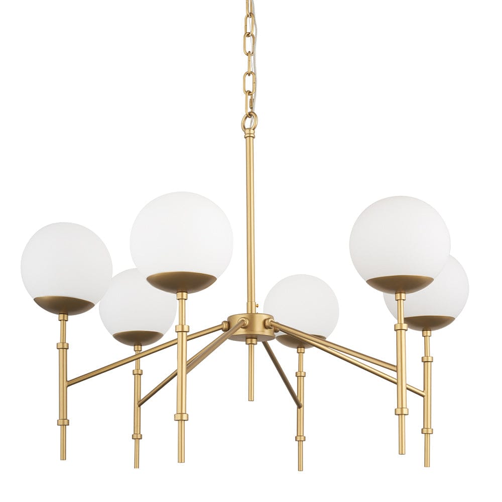 Mercana - Edie Brushed Gold Metal w/ Frosted Glass Globes 6-Light Chan ...