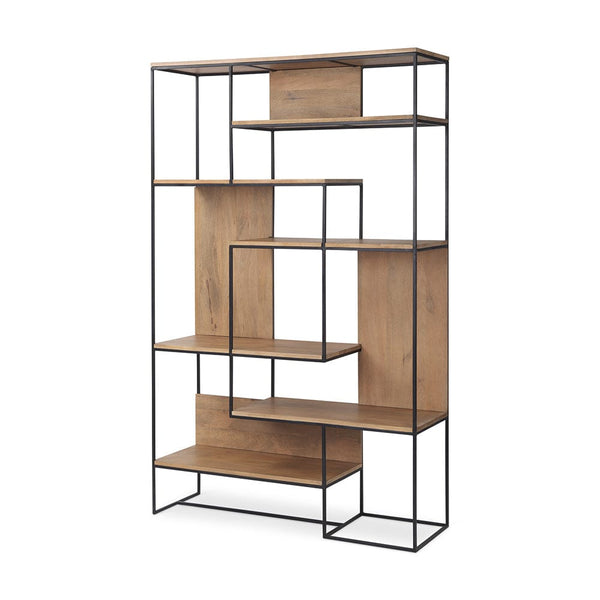 Mercana - Morris 47.0L x 15.0W x 75.0H Light Brown Wood w/ Black Metal ...