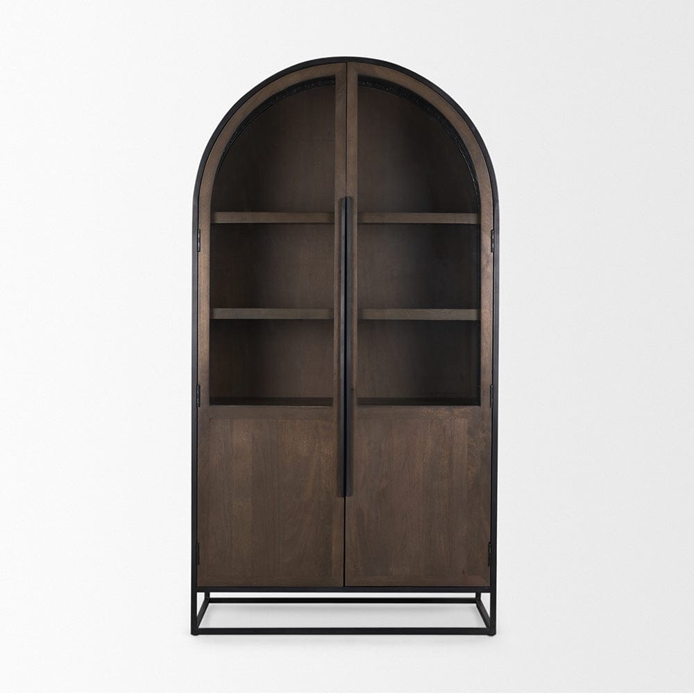 Mercana - Sloan 80.5H Dark Brown Wood W/Black Metal Arched Curio Cabin ...