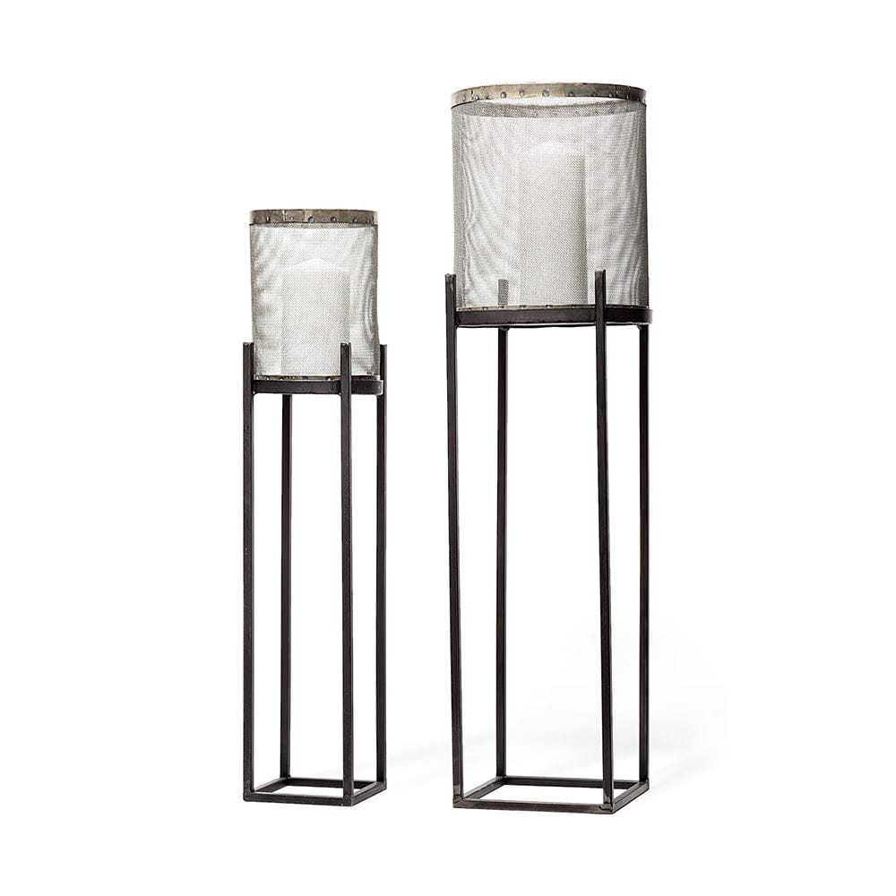 Mercana - Steen Set of Two Black Meshed Metal Candle Holder Lanterns ...