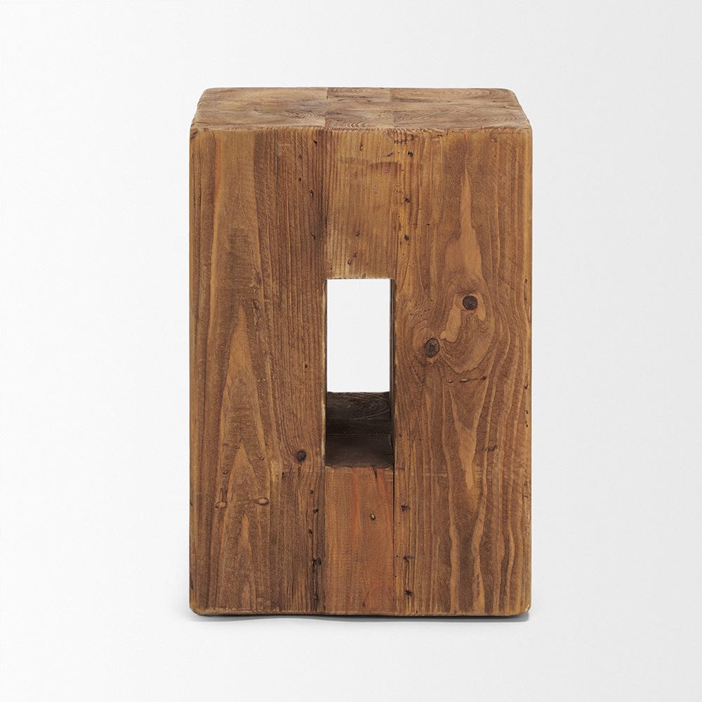 Mercana - Waylen Natural Wood Block Accent Stool - 71020 – AFA Stores