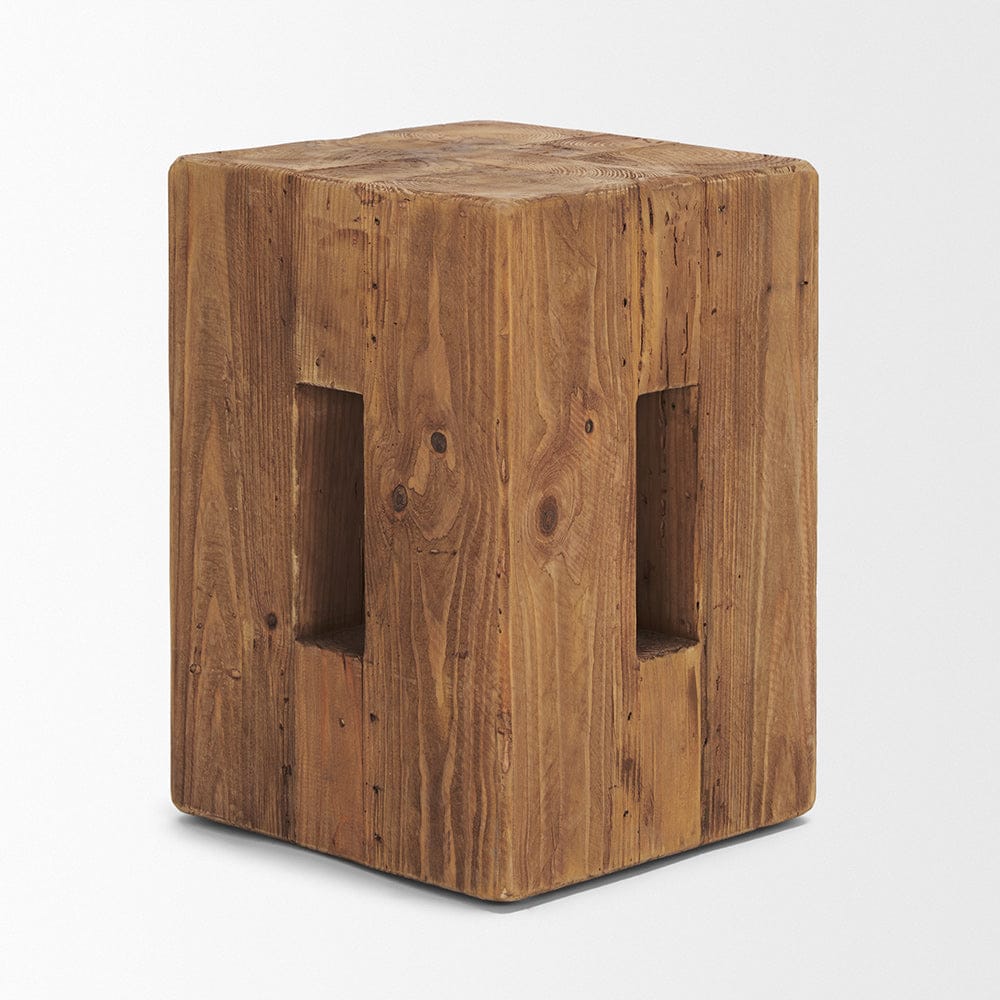 Mercana - Waylen Natural Wood Block Accent Stool - 71020 – AFA Stores