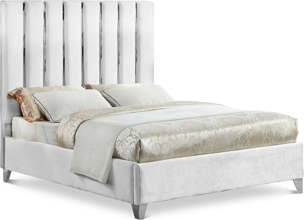 Meridian Furniture - Enzo White Velvet Queen Bed - EnzoWhite-Q – AFA Stores