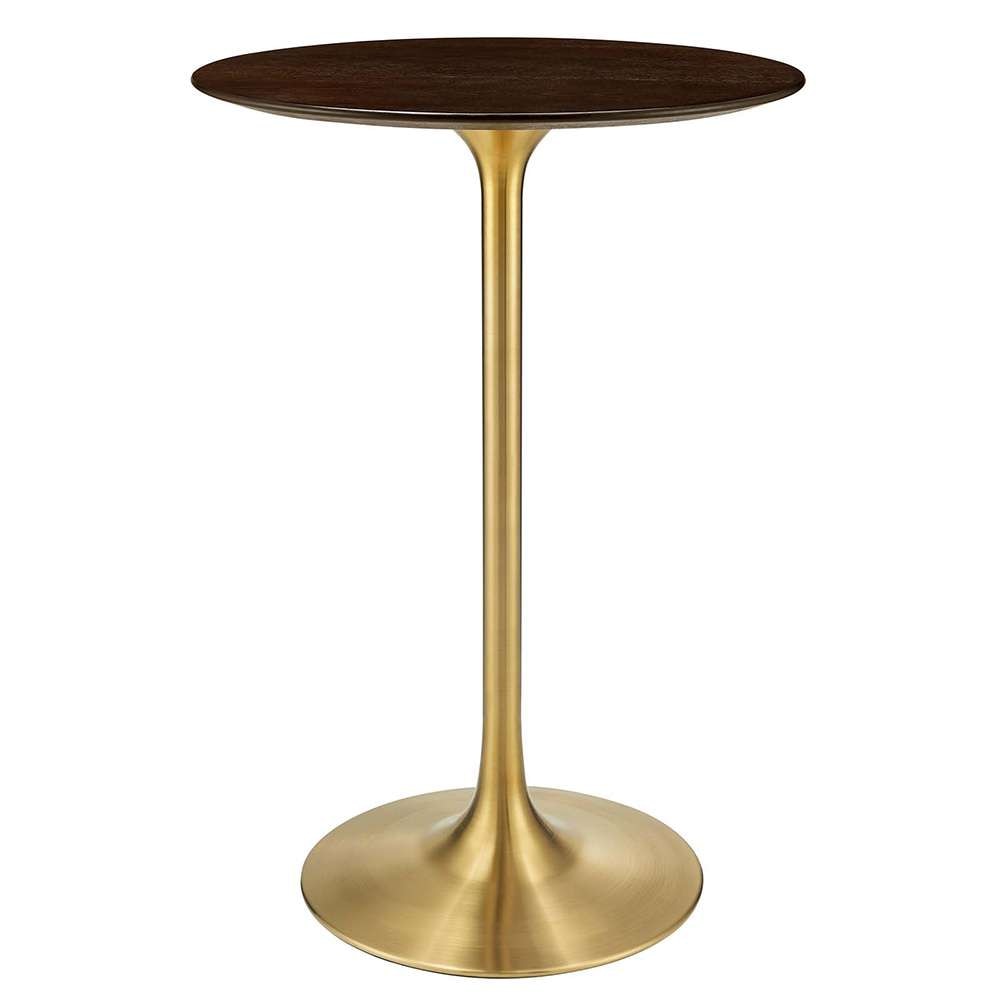 Modway - Lippa 28" Round Cherry Walnut Wood Grain Bar Table in Gold ...